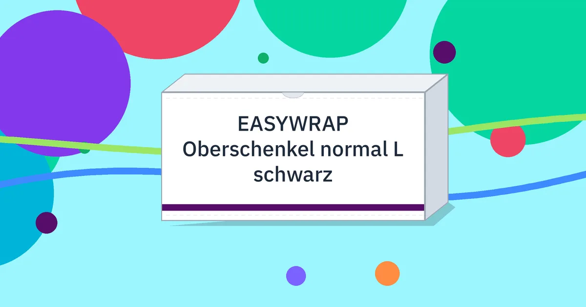 Symbolbild: Packung mit der Aufschrift EASYWRAP Oberschenkel normal L schwarz (PZN 18748644) – Verfügbarkeit und Bezug in Apotheken in Frankfurt am Main