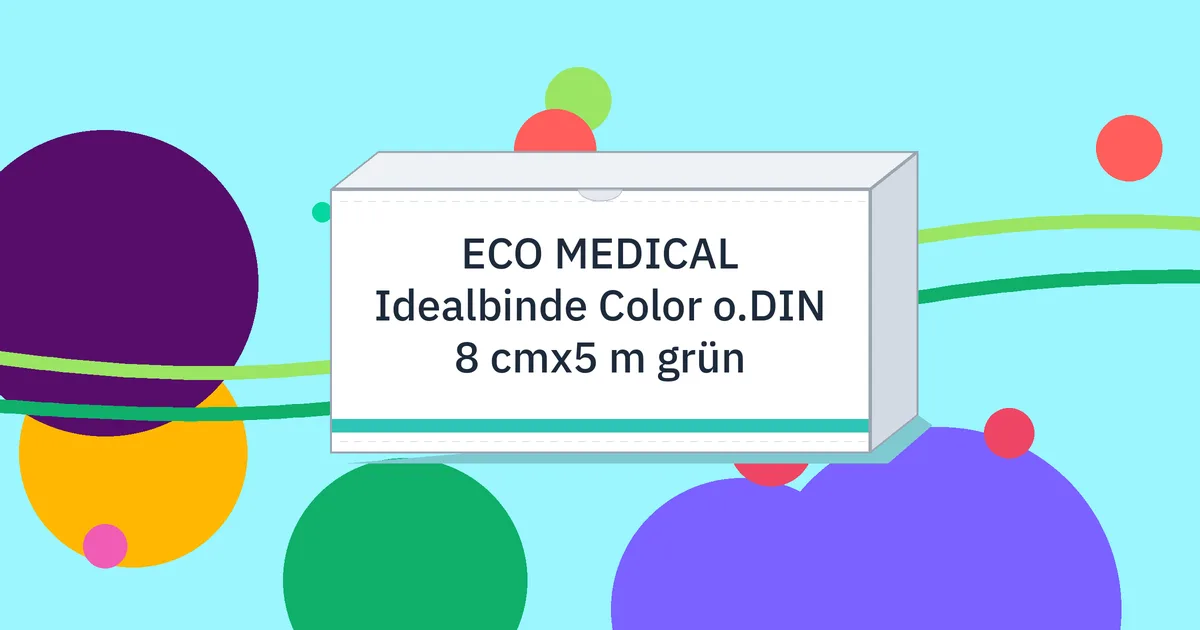 Symbolbild: Packung mit der Aufschrift ECO MEDICAL Idealbinde Color o.DIN 8 cmx5 m grün (PZN 00740926) – Verfügbarkeit und Bezug in Apotheken in Frankfurt am Main