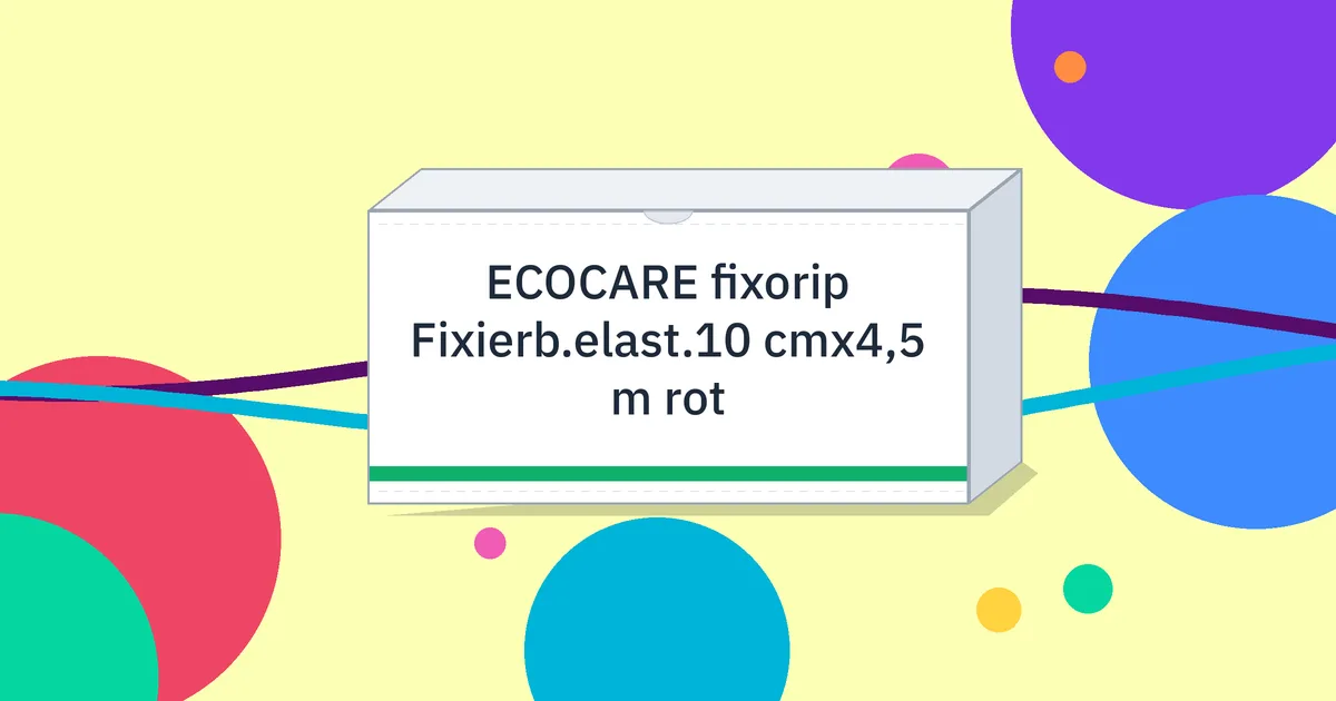 Symbolbild: Packung mit der Aufschrift ECOCARE fixorip Fixierb.elast.10 cmx4,5 m rot (PZN 11520168) – Verfügbarkeit und Bezug in Apotheken in Frankfurt am Main