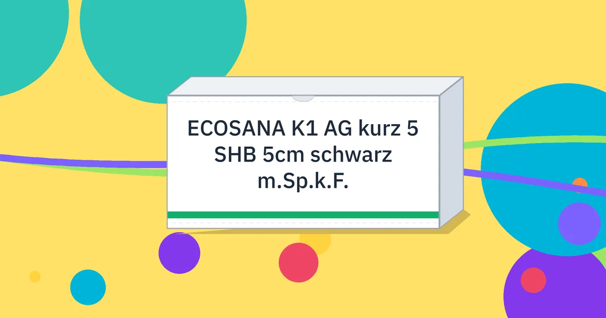 Symbolbild: Packung mit der Aufschrift ECOSANA K1 AG kurz 5 SHB 5cm schwarz m.Sp.k.F. (PZN 04728833) – Verfügbarkeit und Bezug in Apotheken in Frankfurt am Main
