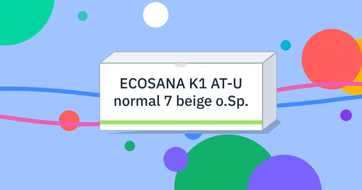 Symbolbild: Packung mit der Aufschrift ECOSANA K1 AT-U normal 7 beige o.Sp. (PZN 04735804) – Verfügbarkeit und Bezug in Apotheken in Frankfurt am Main