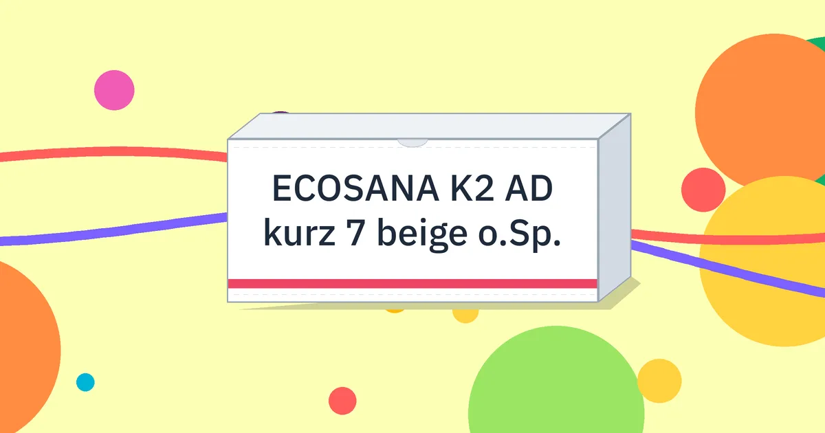 Symbolbild: Packung mit der Aufschrift ECOSANA K2 AD kurz 7 beige o.Sp. (PZN 01361740) – Verfügbarkeit und Bezug in Apotheken in Frankfurt am Main