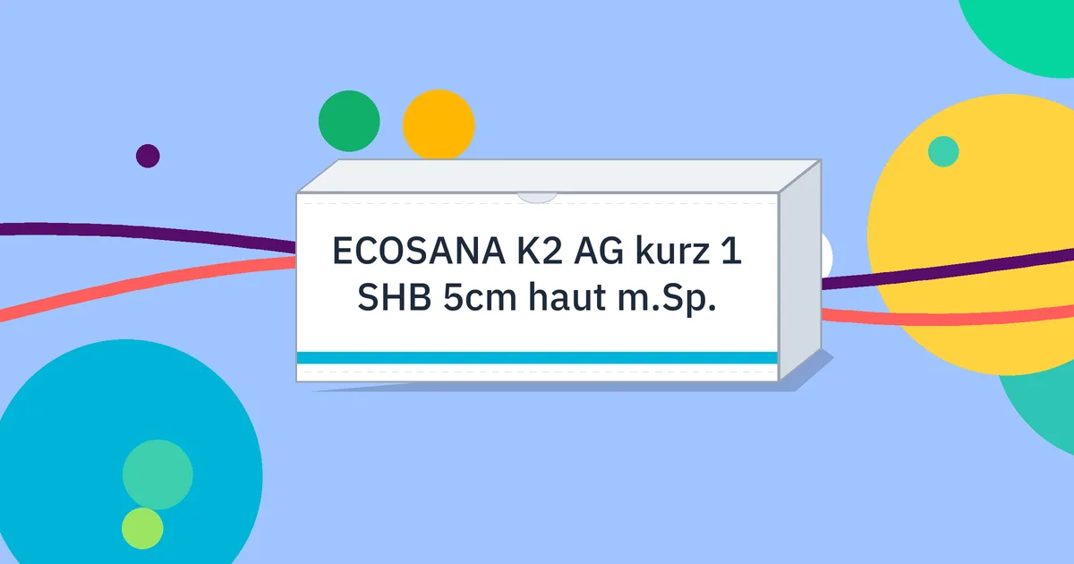 Symbolbild: Packung mit der Aufschrift ECOSANA K2 AG kurz 1 SHB 5cm haut m.Sp. (PZN 01385781) – Verfügbarkeit und Bezug in Apotheken in Frankfurt am Main