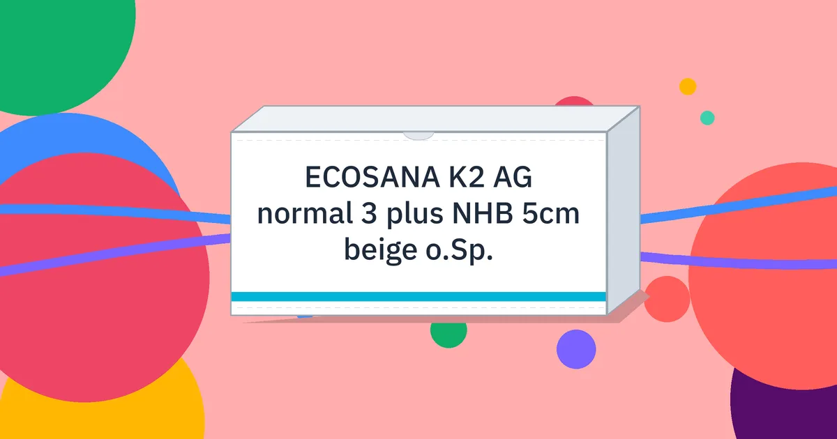Symbolbild: Packung mit der Aufschrift ECOSANA K2 AG normal 3 plus NHB 5cm beige o.Sp. (PZN 01417452) – Verfügbarkeit und Bezug in Apotheken in Frankfurt am Main