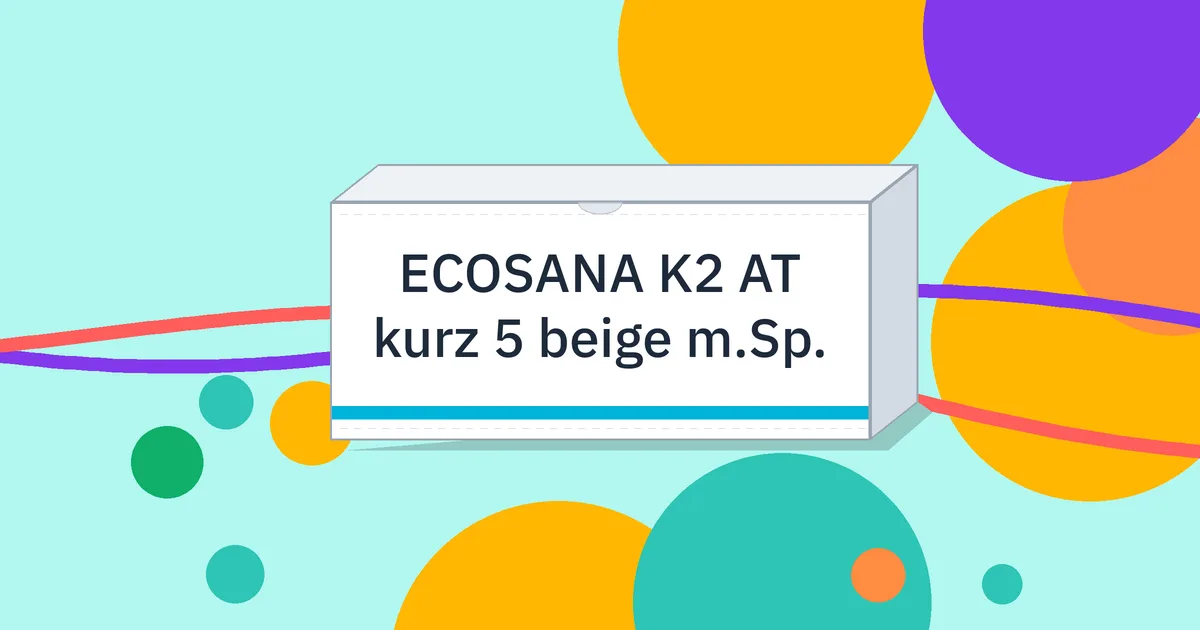 Symbolbild: Packung mit der Aufschrift ECOSANA K2 AT kurz 5 beige m.Sp. (PZN 01565388) – Verfügbarkeit und Bezug in Apotheken in Frankfurt am Main