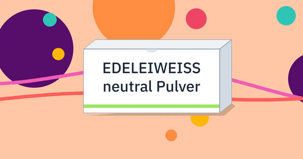 Symbolbild: Packung mit der Aufschrift EDELEIWEISS neutral Pulver (PZN 20279760) – Verfügbarkeit und Bezug in Apotheken in Frankfurt am Main