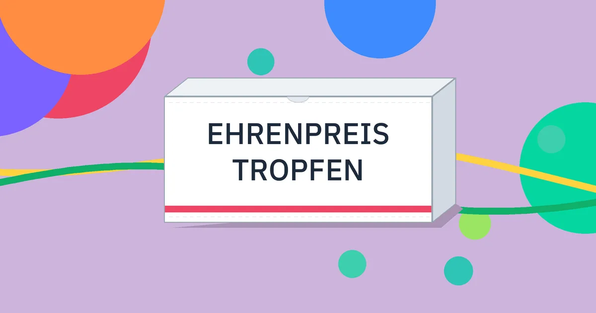 Symbolbild: Packung mit der Aufschrift EHRENPREIS TROPFEN (PZN 14126503) – Verfügbarkeit und Bezug in Apotheken in Frankfurt am Main