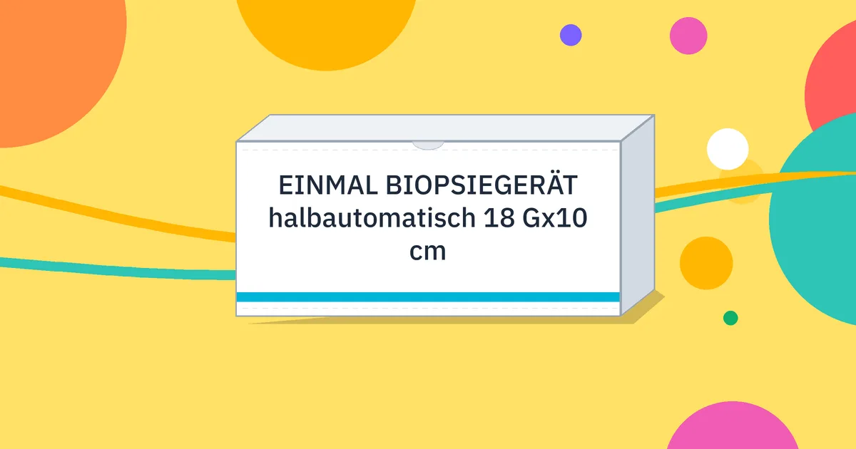 Symbolbild: Packung mit der Aufschrift EINMAL BIOPSIEGERÄT halbautomatisch 18 Gx10 cm (PZN 11105297) – Verfügbarkeit und Bezug in Apotheken in Frankfurt am Main