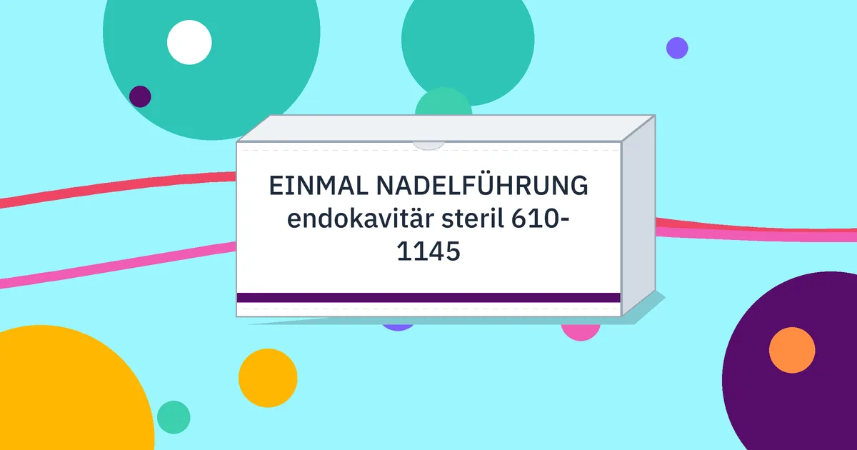 Symbolbild: Packung mit der Aufschrift EINMAL NADELFÜHRUNG endokavitär steril 610-1145 (PZN 18766464) – Verfügbarkeit und Bezug in Apotheken in Frankfurt am Main