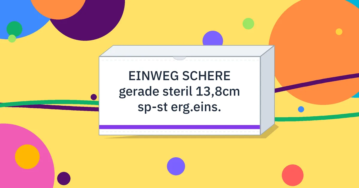 Symbolbild: Packung mit der Aufschrift EINWEG SCHERE gerade steril 13,8cm sp-st erg.eins. (PZN 17851222) – Verfügbarkeit und Bezug in Apotheken in Frankfurt am Main