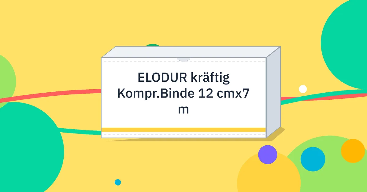 Symbolbild: Packung mit der Aufschrift ELODUR kräftig Kompr.Binde 12 cmx7 m (PZN 01976275) – Verfügbarkeit und Bezug in Apotheken in Frankfurt am Main