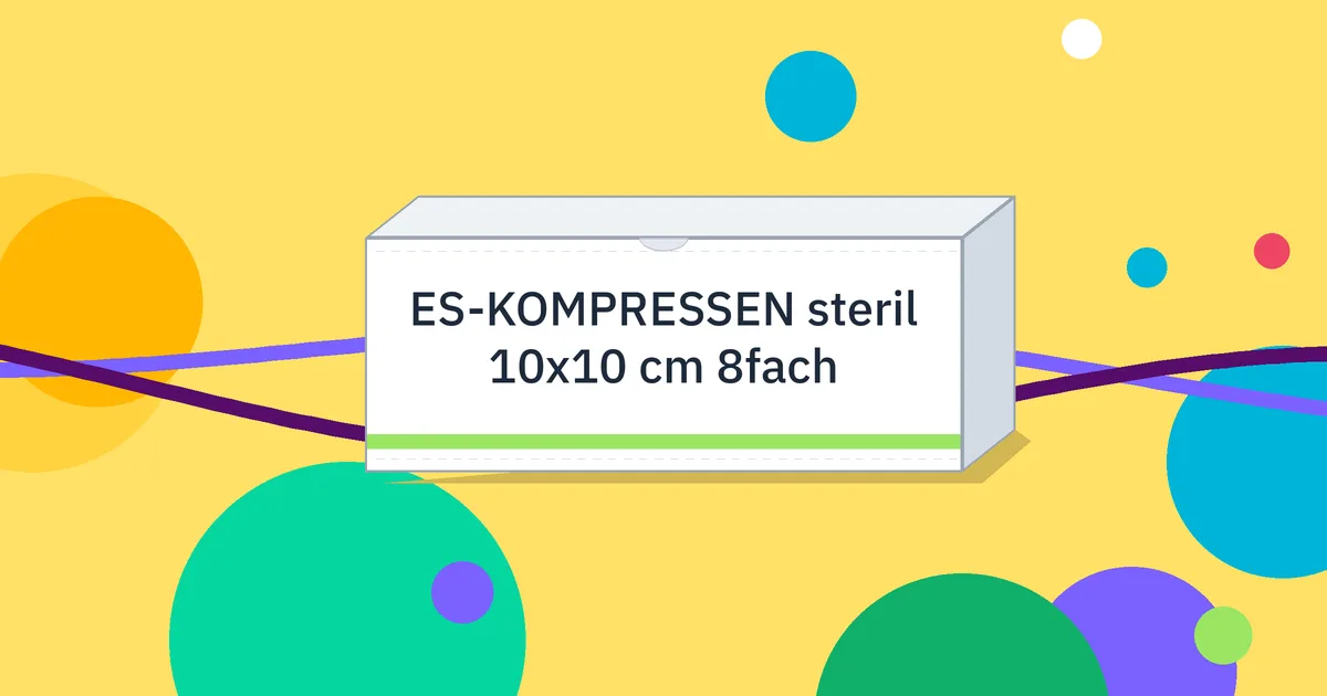 Symbolbild: Packung mit der Aufschrift ES-KOMPRESSEN steril 10x10 cm 8fach (PZN 12559474) – Verfügbarkeit und Bezug in Apotheken in Frankfurt am Main