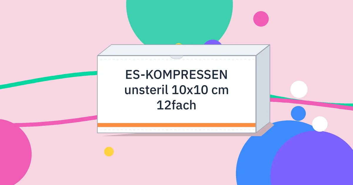 Symbolbild: Packung mit der Aufschrift ES-KOMPRESSEN unsteril 10x10 cm 12fach (PZN 00475275) – Verfügbarkeit und Bezug in Apotheken in Frankfurt am Main