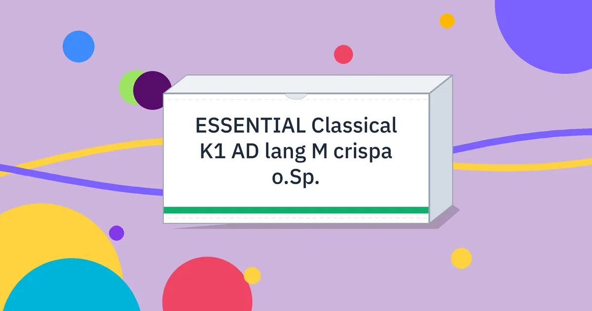 Symbolbild: Packung mit der Aufschrift ESSENTIAL Classical K1 AD lang M crispa o.Sp. (PZN 17000843) – Verfügbarkeit und Bezug in Apotheken in Frankfurt am Main