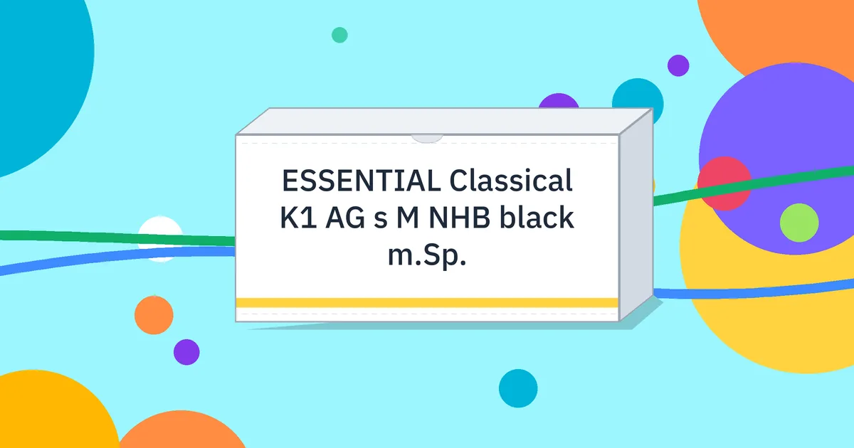 Symbolbild: Packung mit der Aufschrift ESSENTIAL Classical K1 AG s M NHB black m.Sp. (PZN 17002552) – Verfügbarkeit und Bezug in Apotheken in Frankfurt am Main