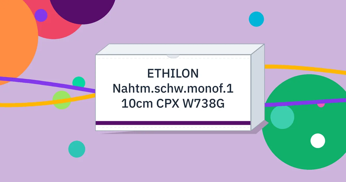 Symbolbild: Packung mit der Aufschrift ETHILON Nahtm.schw.monof.1 10cm CPX W738G (PZN 16250905) – Verfügbarkeit und Bezug in Apotheken in Frankfurt am Main