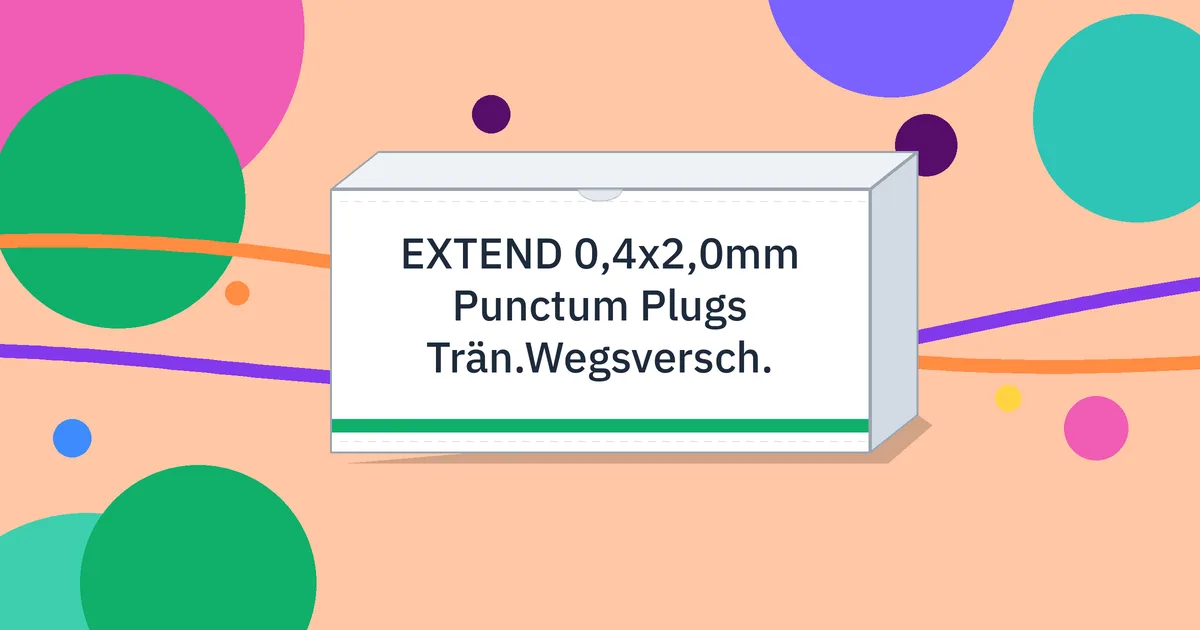 Symbolbild: Packung mit der Aufschrift EXTEND 0,4x2,0mm Punctum Plugs Trän.Wegsversch. (PZN 05354317) – Verfügbarkeit und Bezug in Apotheken in Frankfurt am Main