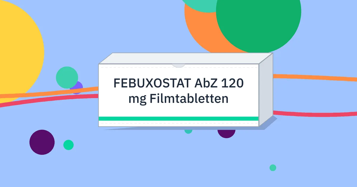 Symbolbild: Packung mit der Aufschrift FEBUXOSTAT AbZ 120 mg Filmtabletten (PZN 14215603) – Verfügbarkeit und Bezug in Apotheken in Frankfurt am Main