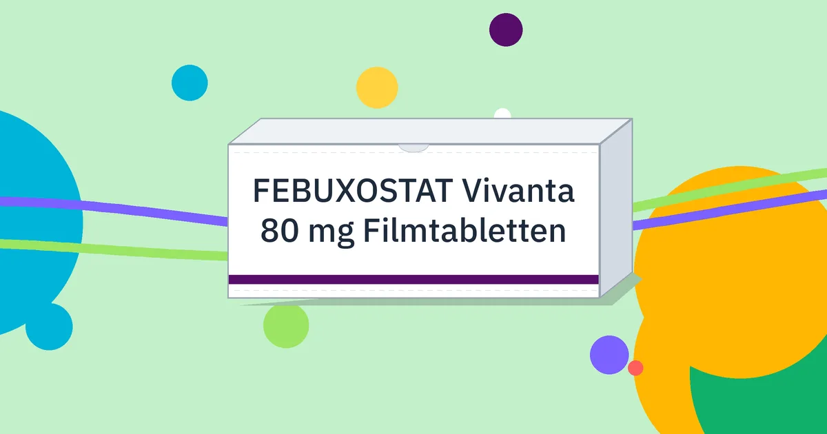 Symbolbild: Packung mit der Aufschrift FEBUXOSTAT Vivanta 80 mg Filmtabletten (PZN 16663180) – Verfügbarkeit und Bezug in Apotheken in Frankfurt am Main