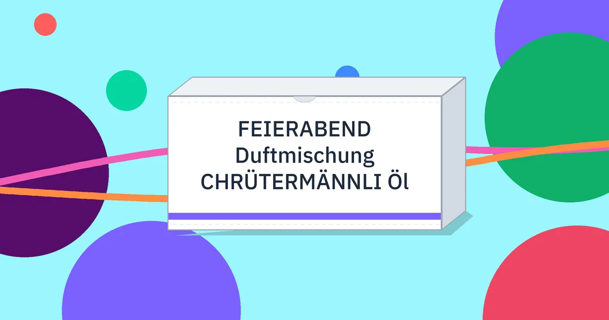 Symbolbild: Packung mit der Aufschrift FEIERABEND Duftmischung CHRÜTERMÄNNLI Öl (PZN 07197684) – Verfügbarkeit und Bezug in Apotheken in Frankfurt am Main