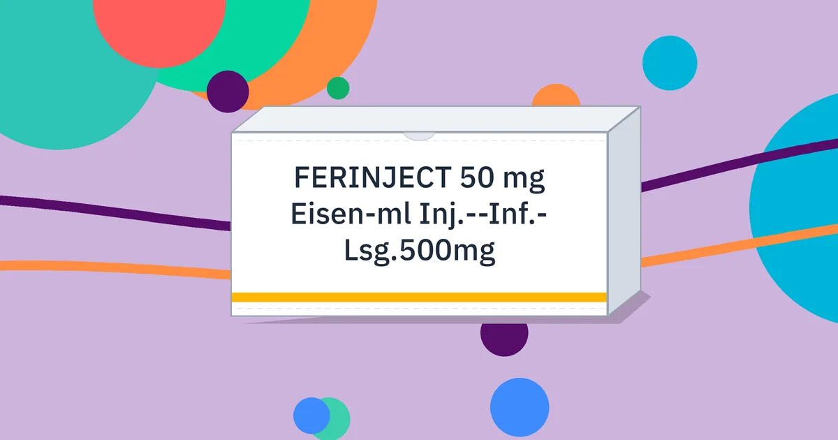 Symbolbild: Packung mit der Aufschrift FERINJECT 50 mg Eisen-ml Inj.--Inf.-Lsg.500mg (PZN 12442878) – Verfügbarkeit und Bezug in Apotheken in Frankfurt am Main