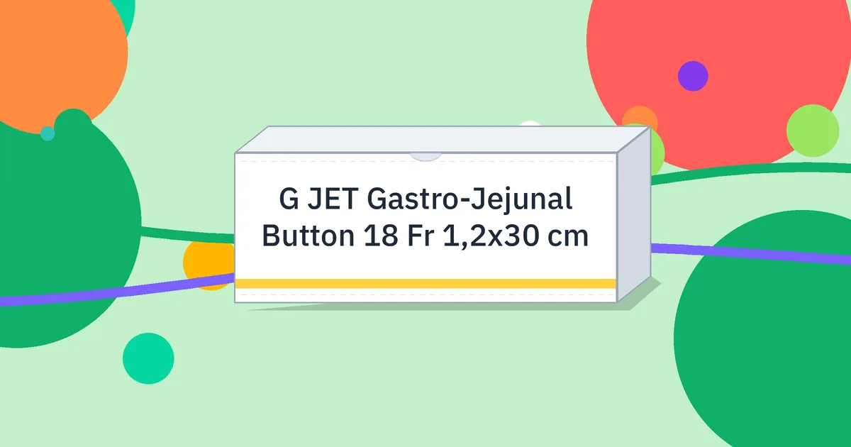 Symbolbild: Packung mit der Aufschrift G JET Gastro-Jejunal Button 18 Fr 1,2x30 cm (PZN 14343264) – Verfügbarkeit und Bezug in Apotheken in Frankfurt am Main