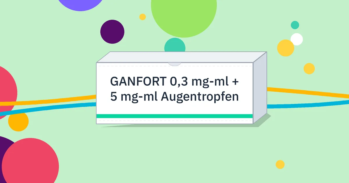 Symbolbild: Packung mit der Aufschrift GANFORT 0,3 mg-ml + 5 mg-ml Augentropfen (PZN 00793911) – Verfügbarkeit und Bezug in Apotheken in Frankfurt am Main