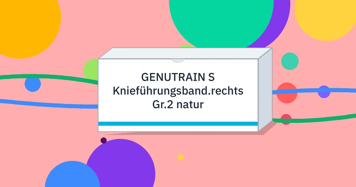 Symbolbild: Packung mit der Aufschrift GENUTRAIN S Knieführungsband.rechts Gr.2 natur (PZN 02429109) – Verfügbarkeit und Bezug in Apotheken in Frankfurt am Main