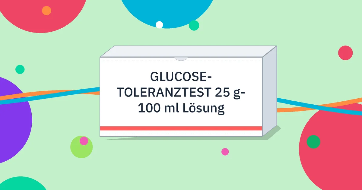 Symbolbild: Packung mit der Aufschrift GLUCOSE-TOLERANZTEST 25 g-100 ml Lösung (PZN 17874542) – Verfügbarkeit und Bezug in Apotheken in Frankfurt am Main