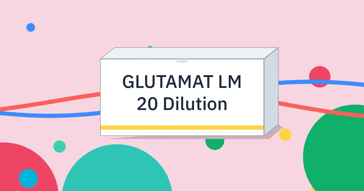 Symbolbild: Packung mit der Aufschrift GLUTAMAT LM 20 Dilution (PZN 12879517) – Verfügbarkeit und Bezug in Apotheken in Frankfurt am Main