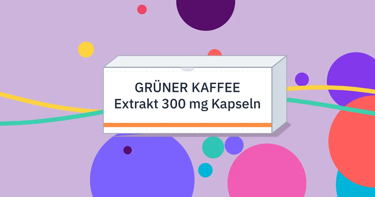 Symbolbild: Packung mit der Aufschrift GRÜNER KAFFEE Extrakt 300 mg Kapseln (PZN 09083074) – Verfügbarkeit und Bezug in Apotheken in Frankfurt am Main