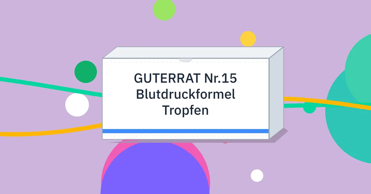 Symbolbild: Packung mit der Aufschrift GUTERRAT Nr.15 Blutdruckformel Tropfen (PZN 20272700) – Verfügbarkeit und Bezug in Apotheken in Frankfurt am Main