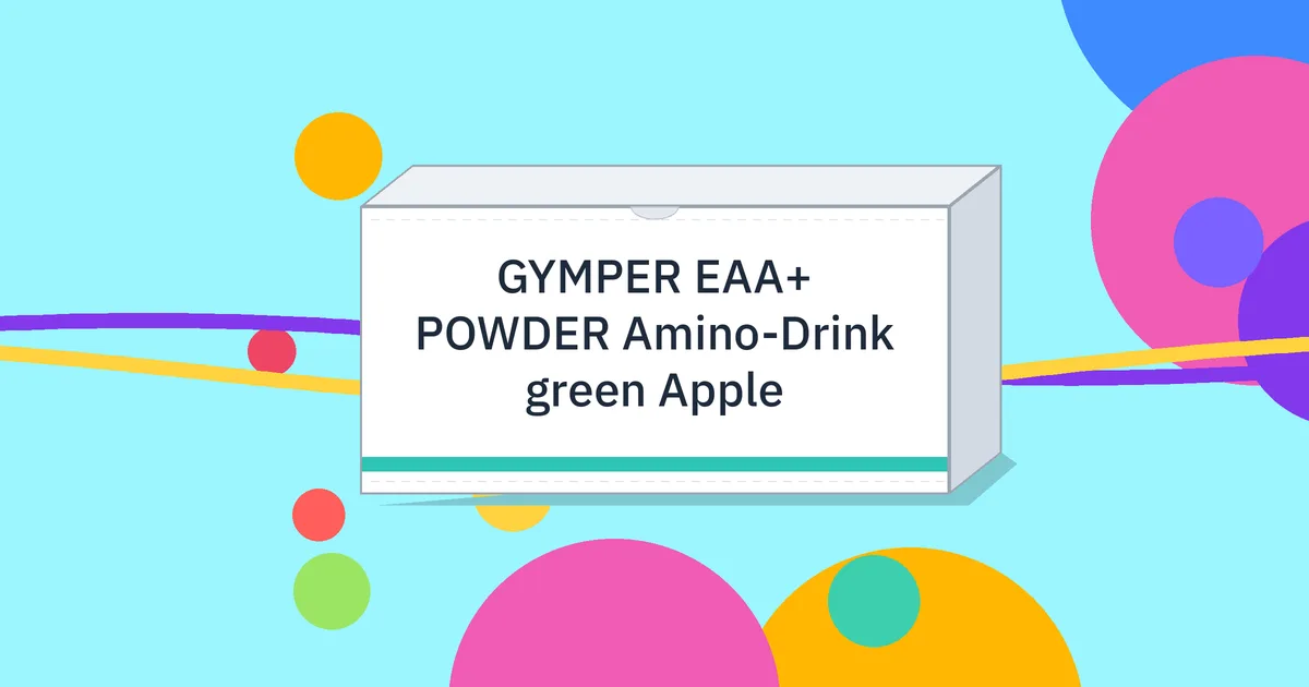 Symbolbild: Packung mit der Aufschrift GYMPER EAA+ POWDER Amino-Drink green Apple (PZN 15623534) – Verfügbarkeit und Bezug in Apotheken in Frankfurt am Main