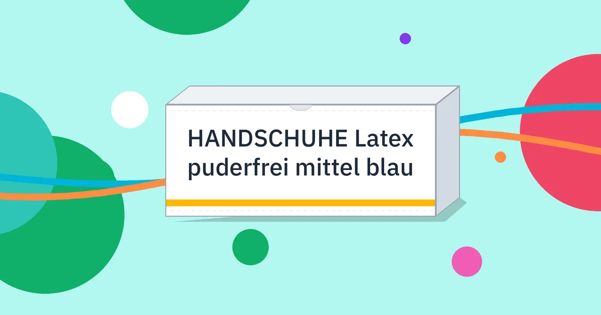 Symbolbild: Packung mit der Aufschrift HANDSCHUHE Latex puderfrei mittel blau (PZN 04650315) – Verfügbarkeit und Bezug in Apotheken in Frankfurt am Main