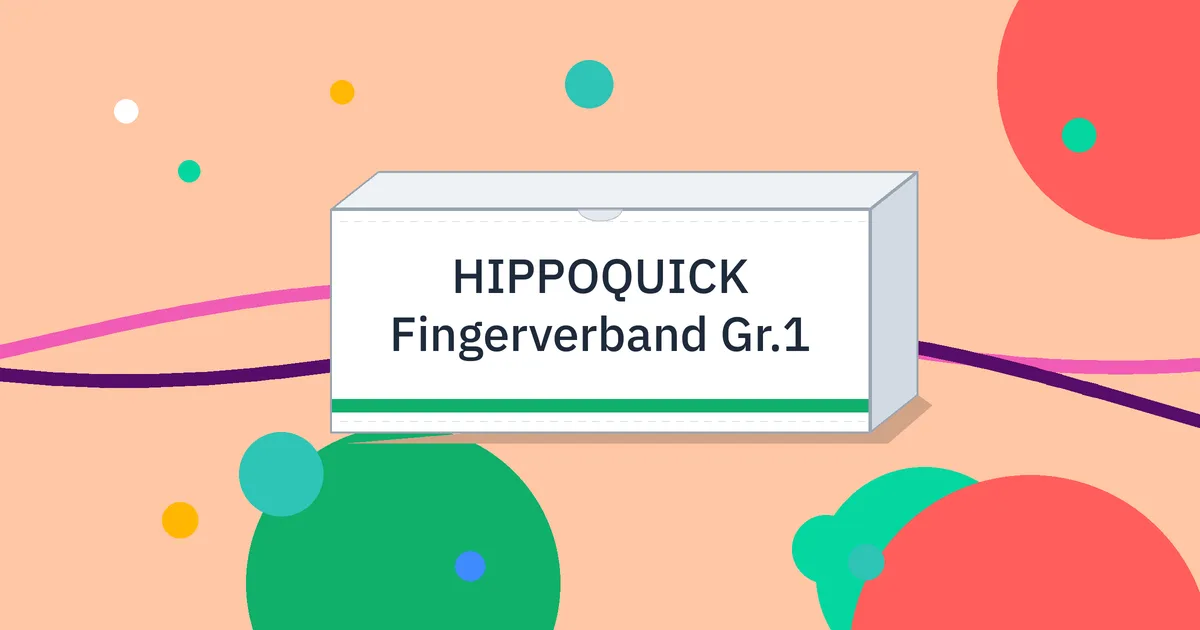 Symbolbild: Packung mit der Aufschrift HIPPOQUICK Fingerverband Gr.1 (PZN 03977304) – Verfügbarkeit und Bezug in Apotheken in Frankfurt am Main