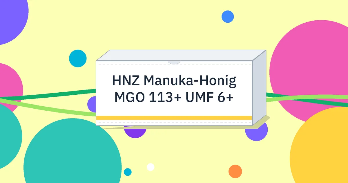 Symbolbild: Packung mit der Aufschrift HNZ Manuka-Honig MGO 113+ UMF 6+ (PZN 17276226) – Verfügbarkeit und Bezug in Apotheken in Frankfurt am Main