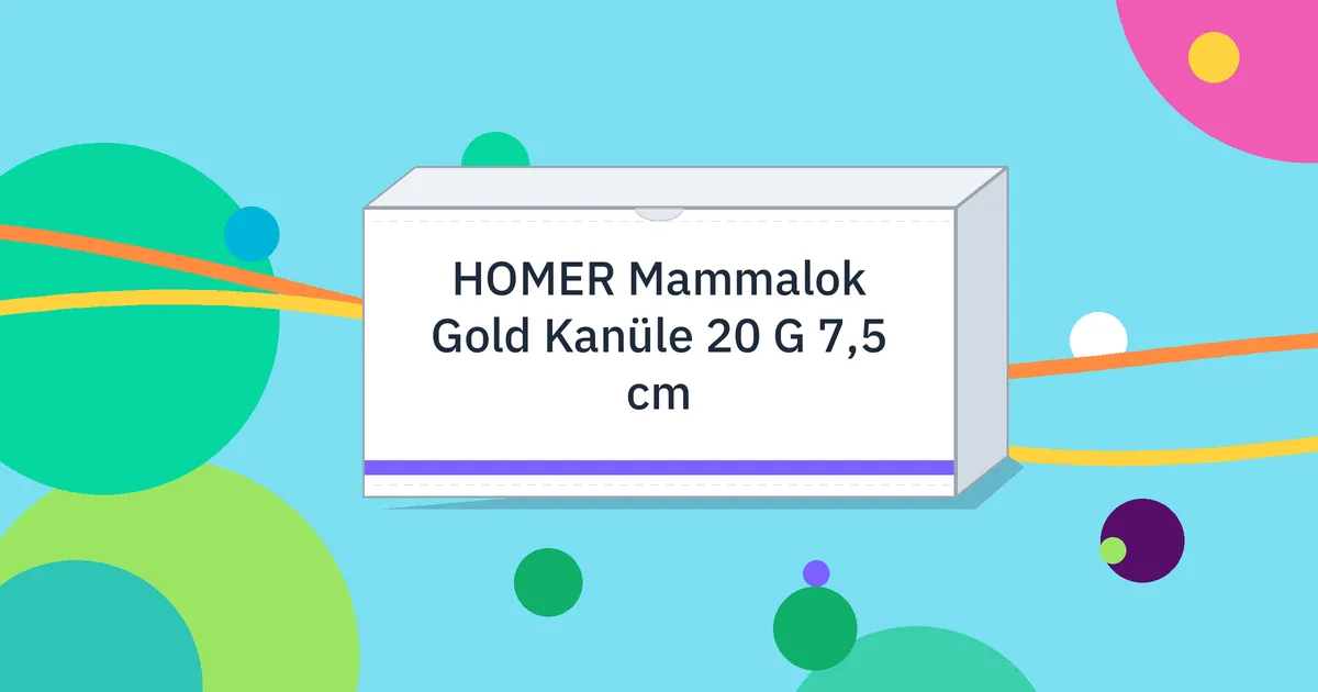 Symbolbild: Packung mit der Aufschrift HOMER Mammalok Gold Kanüle 20 G 7,5 cm (PZN 05019553) – Verfügbarkeit und Bezug in Apotheken in Frankfurt am Main