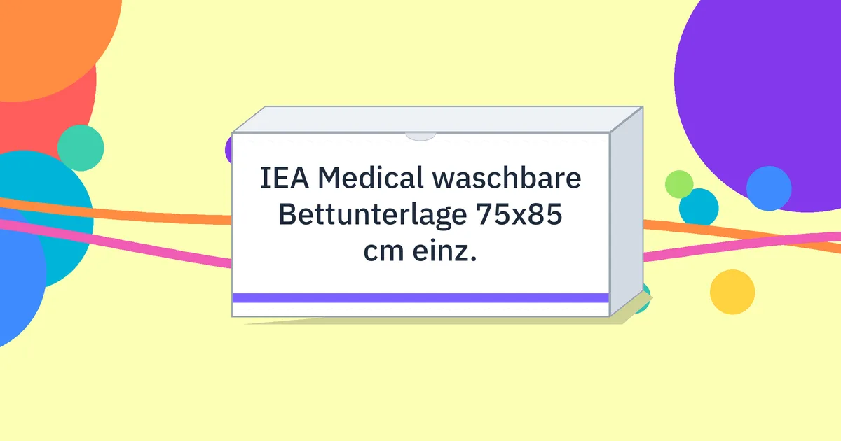 Symbolbild: Packung mit der Aufschrift IEA Medical waschbare Bettunterlage 75x85 cm einz. (PZN 18739177) – Verfügbarkeit und Bezug in Apotheken in Frankfurt am Main