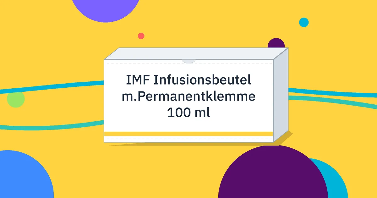 Symbolbild: Packung mit der Aufschrift IMF Infusionsbeutel m.Permanentklemme 100 ml (PZN 11577990) – Verfügbarkeit und Bezug in Apotheken in Frankfurt am Main