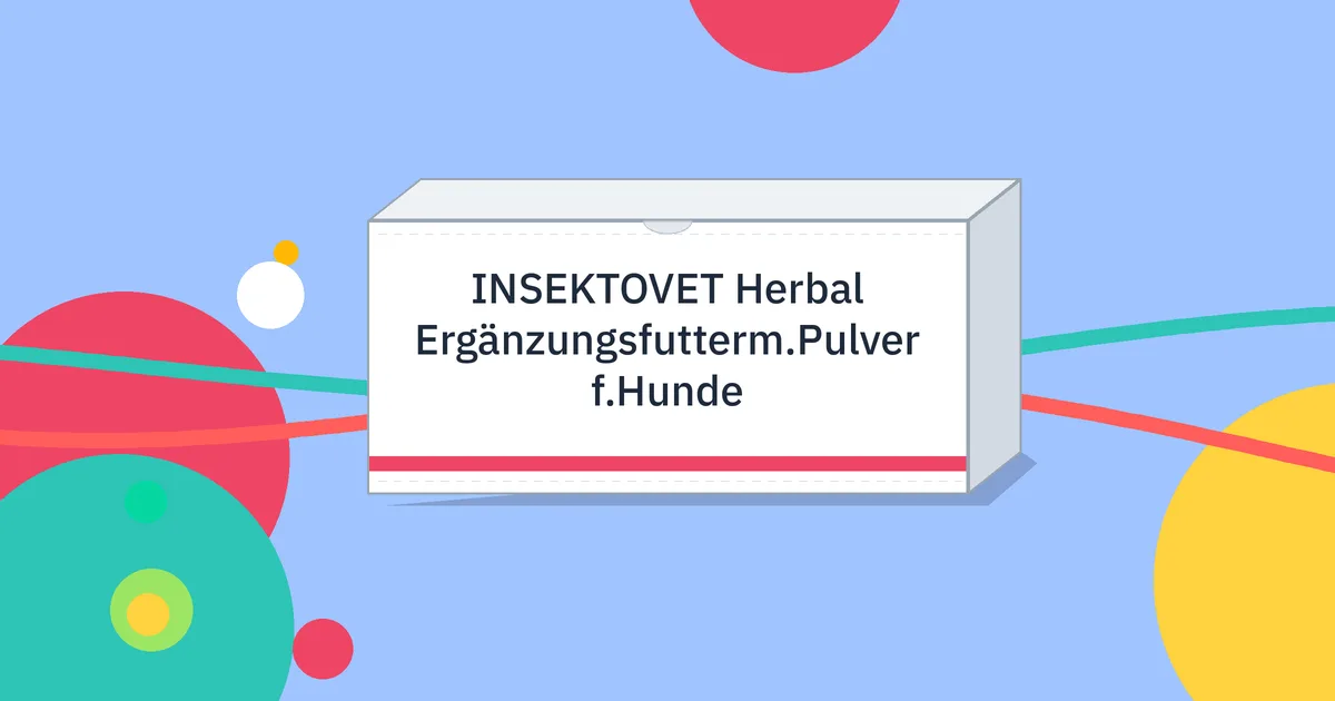 Symbolbild: Packung mit der Aufschrift INSEKTOVET Herbal Ergänzungsfutterm.Pulver f.Hunde (PZN 17307435) – Verfügbarkeit und Bezug in Apotheken in Frankfurt am Main