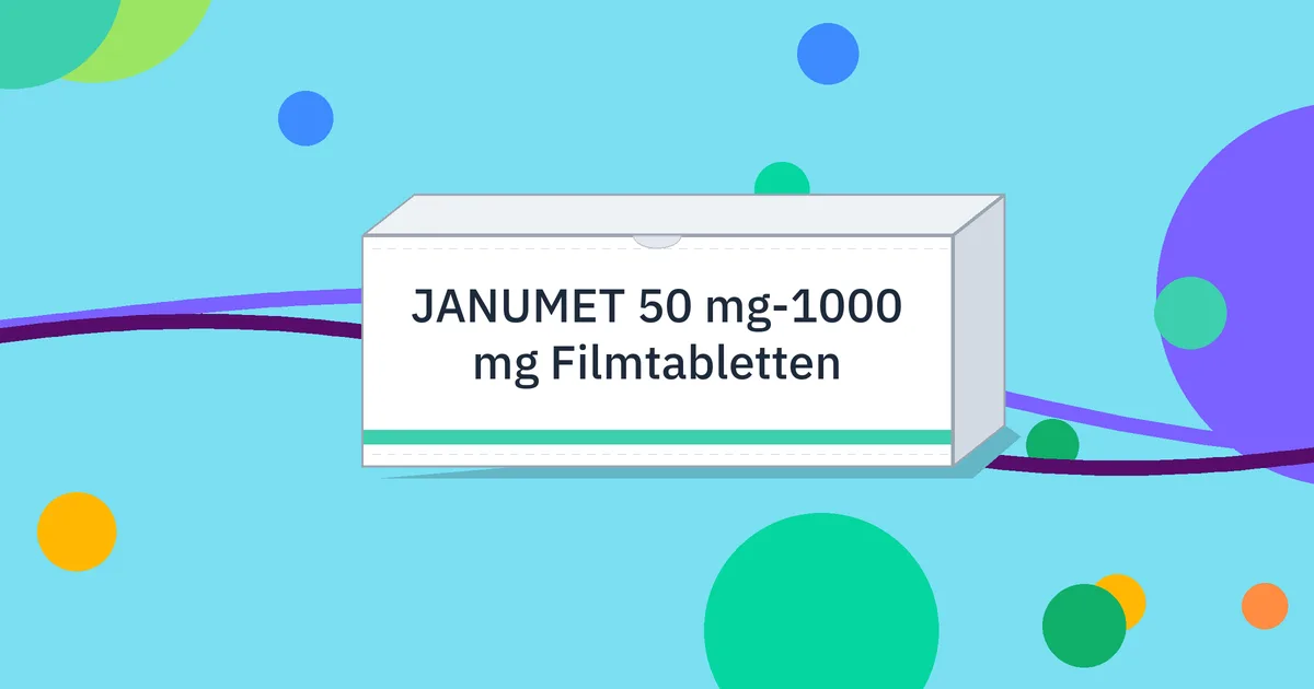 Symbolbild: Packung mit der Aufschrift JANUMET 50 mg-1000 mg Filmtabletten (PZN 18777404) – Verfügbarkeit und Bezug in Apotheken in Frankfurt am Main