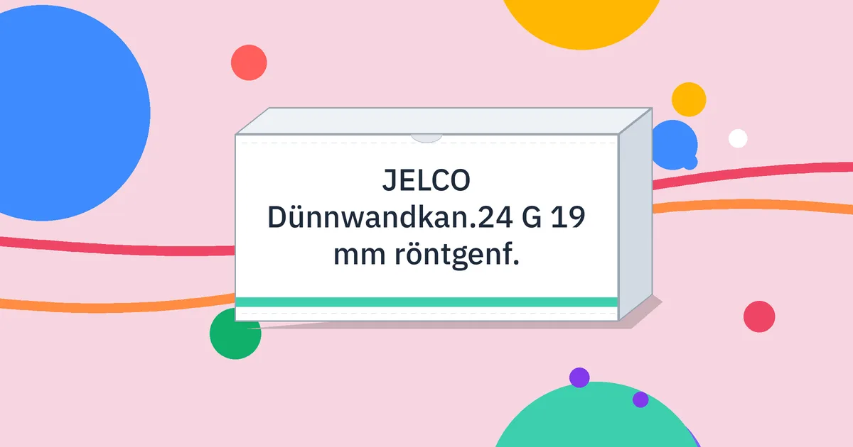 Symbolbild: Packung mit der Aufschrift JELCO Dünnwandkan.24 G 19 mm röntgenf. (PZN 09106384) – Verfügbarkeit und Bezug in Apotheken in Frankfurt am Main