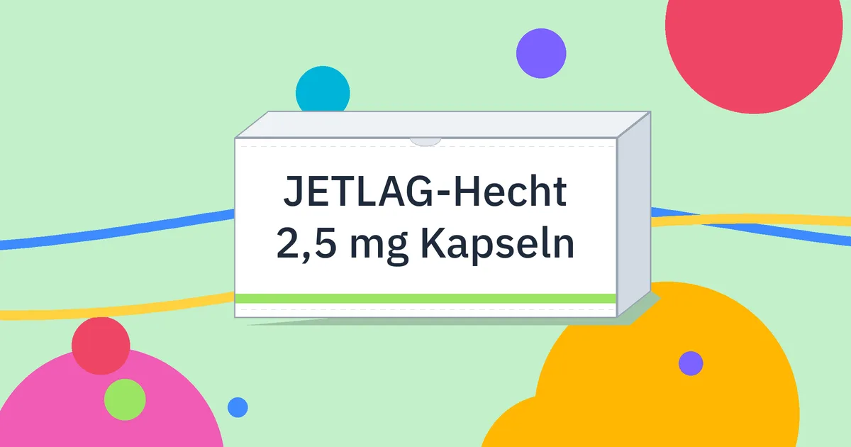 Symbolbild: Packung mit der Aufschrift JETLAG-Hecht 2,5 mg Kapseln (PZN 09919360) – Verfügbarkeit und Bezug in Apotheken in Frankfurt am Main