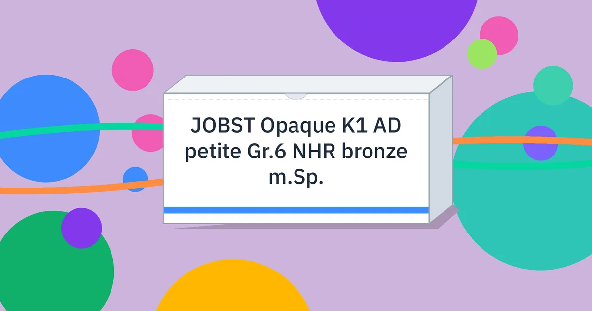 Symbolbild: Packung mit der Aufschrift JOBST Opaque K1 AD petite Gr.6 NHR bronze m.Sp. (PZN 13078802) – Verfügbarkeit und Bezug in Apotheken in Frankfurt am Main