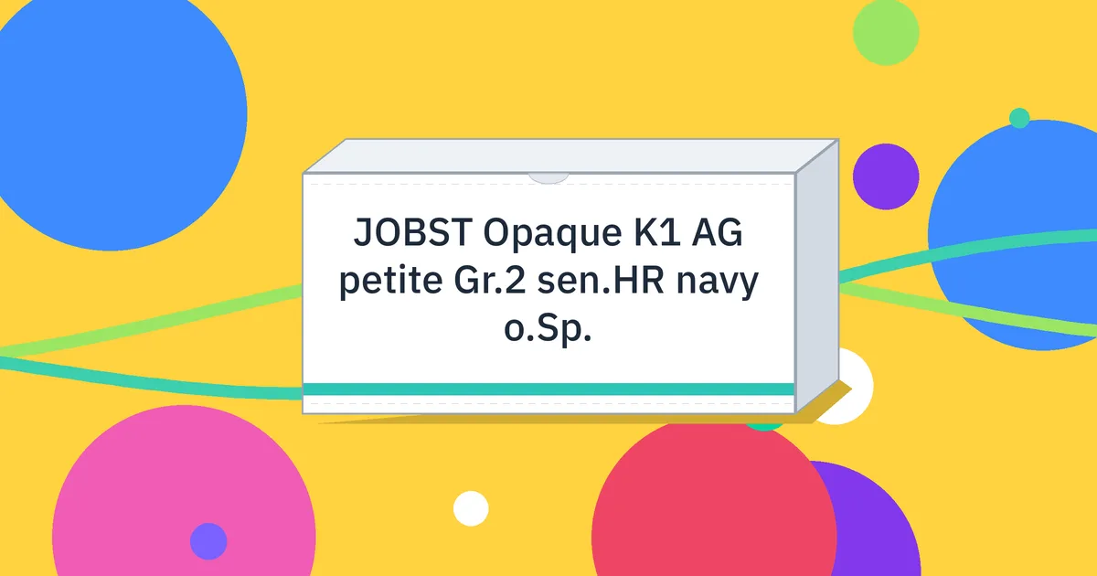 Symbolbild: Packung mit der Aufschrift JOBST Opaque K1 AG petite Gr.2 sen.HR navy o.Sp. (PZN 13088924) – Verfügbarkeit und Bezug in Apotheken in Frankfurt am Main