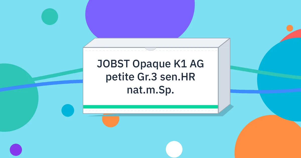 Symbolbild: Packung mit der Aufschrift JOBST Opaque K1 AG petite Gr.3 sen.HR nat.m.Sp. (PZN 13085647) – Verfügbarkeit und Bezug in Apotheken in Frankfurt am Main
