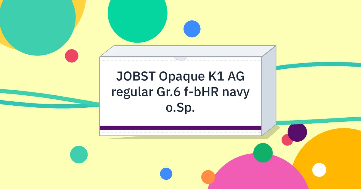 Symbolbild: Packung mit der Aufschrift JOBST Opaque K1 AG regular Gr.6 f-bHR navy o.Sp. (PZN 13094497) – Verfügbarkeit und Bezug in Apotheken in Frankfurt am Main