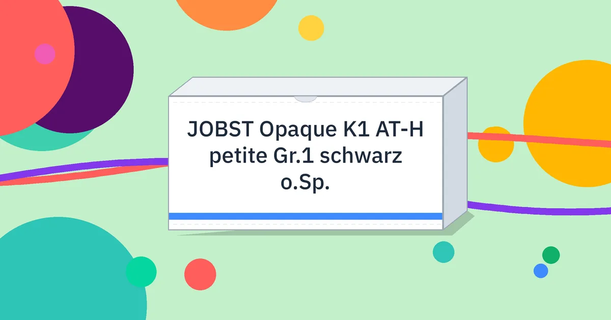 Symbolbild: Packung mit der Aufschrift JOBST Opaque K1 AT-H petite Gr.1 schwarz o.Sp. (PZN 13102452) – Verfügbarkeit und Bezug in Apotheken in Frankfurt am Main