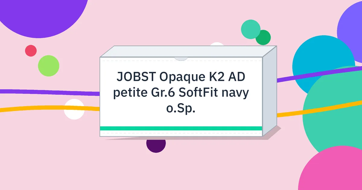 Symbolbild: Packung mit der Aufschrift JOBST Opaque K2 AD petite Gr.6 SoftFit navy o.Sp. (PZN 13110090) – Verfügbarkeit und Bezug in Apotheken in Frankfurt am Main