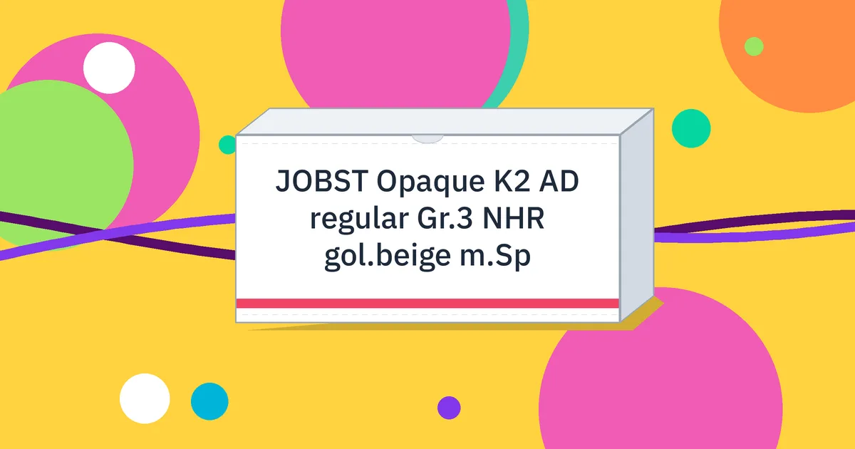 Symbolbild: Packung mit der Aufschrift JOBST Opaque K2 AD regular Gr.3 NHR gol.beige m.Sp (PZN 16277577) – Verfügbarkeit und Bezug in Apotheken in Frankfurt am Main